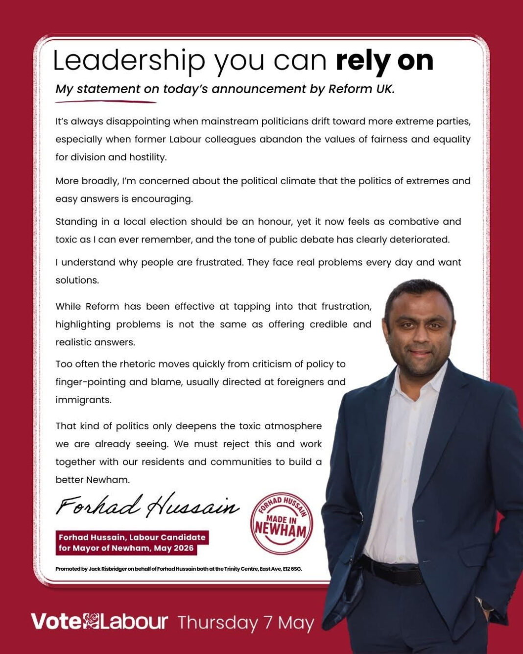 Newham Labour has selected Forhad Hussain as its mayoral candidate for ...